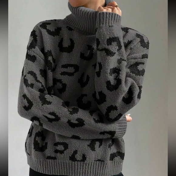 Accessories | Cozy Leopard Print Turtleneck Sweater Top | Poshmark
